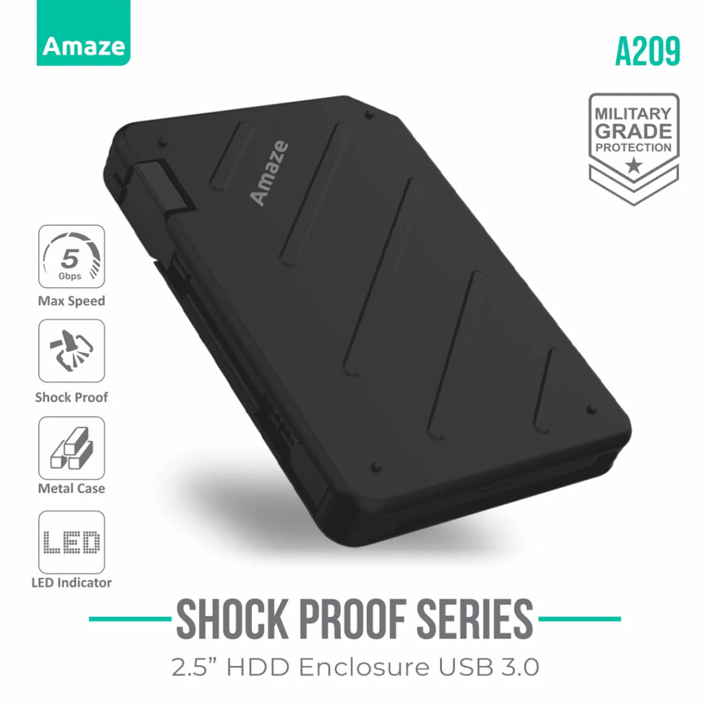 AMAZE A209 Shockproof 2.5" HDD/SSD Case USB 3.0 - Computer Choice