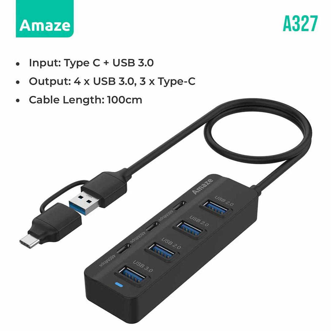 AMAZE A327 Type-C + USB 3.0 7 Ports HUB - Computer Choice